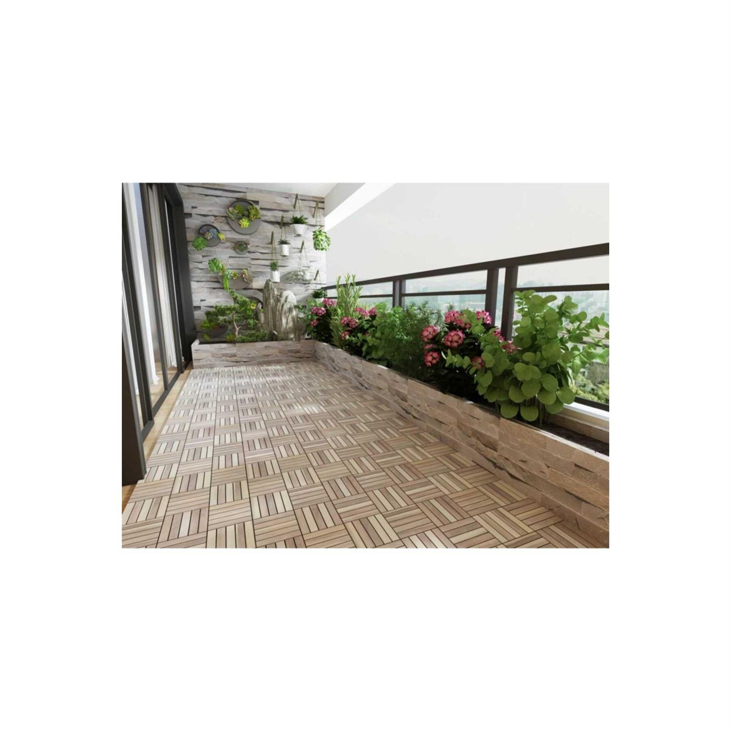 Interbuild 1 ft. x 1 ft. Interlocking Solid Hardwood Acacia Deck Tile ...