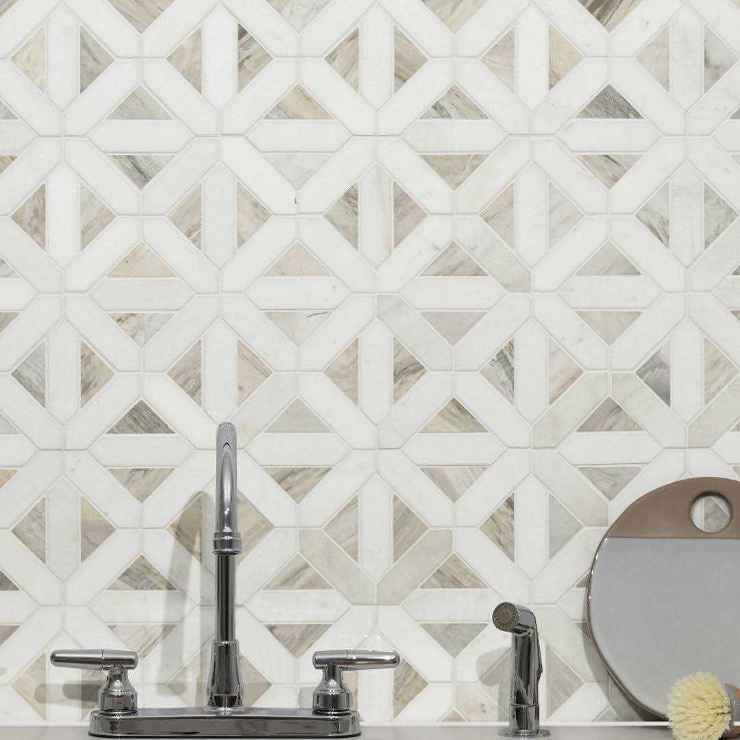 Angora Geometric 12 x 12 Polished Marble Mosaic Floor and Wall Tile MSI ...