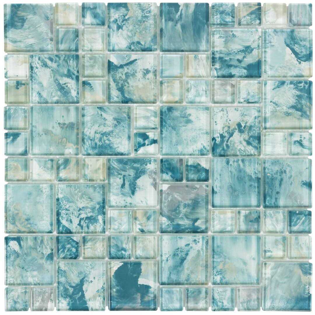 MosaicTileOutlet Translucent Gray Yellow Turquoise Glass Mosaic Tile ...