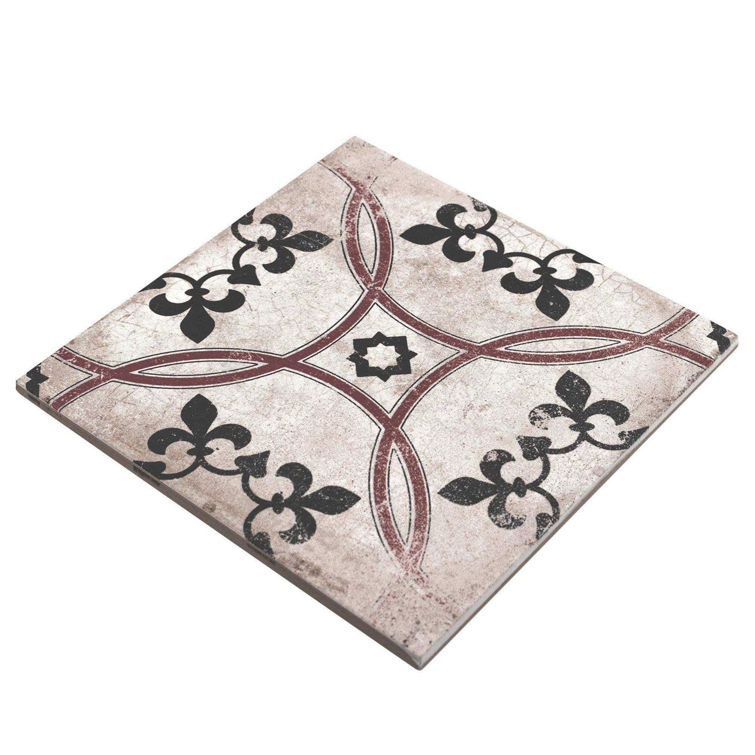 Classic 9X9 White Black Red Matte Distressed Porcelain Tile - Hardware ...