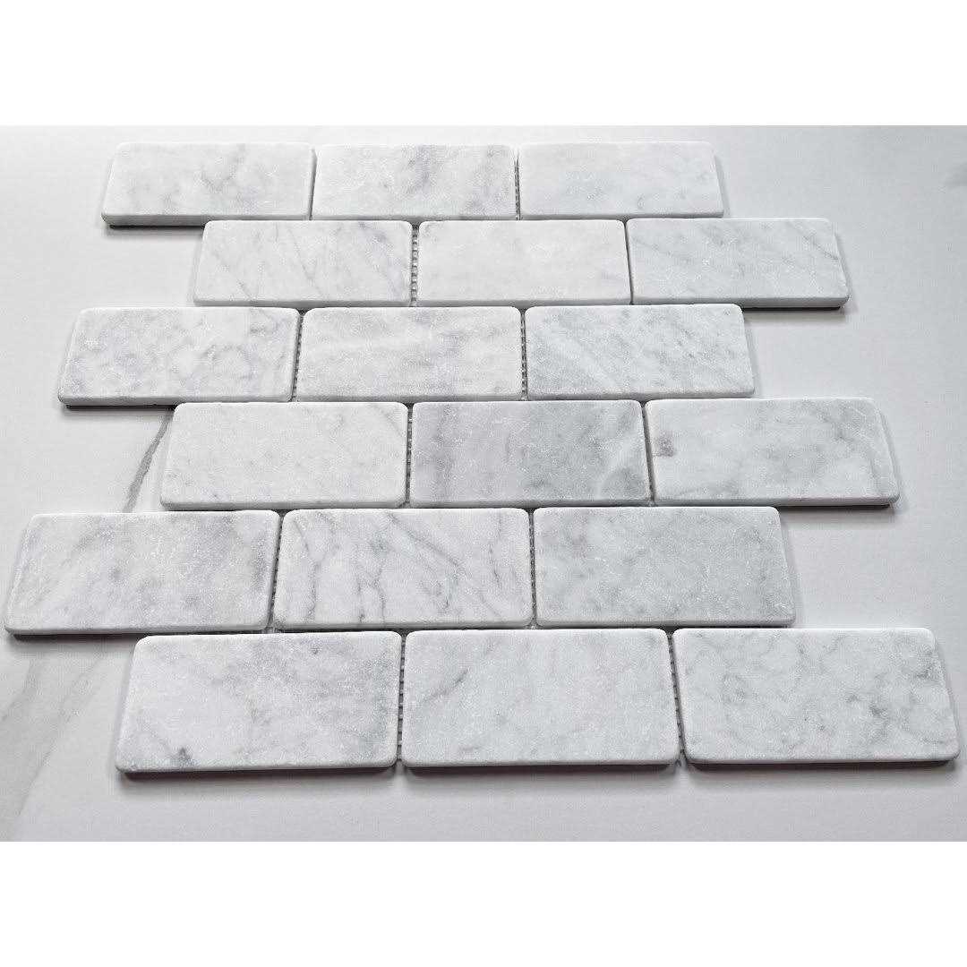 Marble Online Carrara White Marble Subway Mosaic Tile Beveled Raised ...