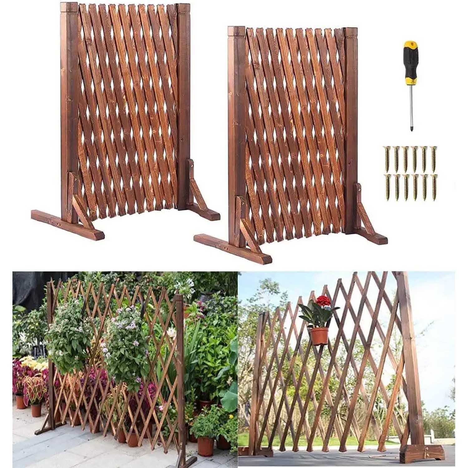 uyoyous uyouous Garden Fence Wood Garden Fencing 2 Pack Extendable ...