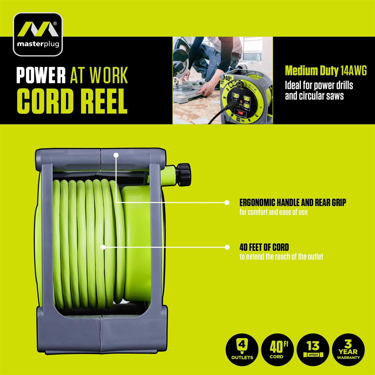 Masterplug 40-ft PVC Cord Reel - Hardware&Tools Online Store