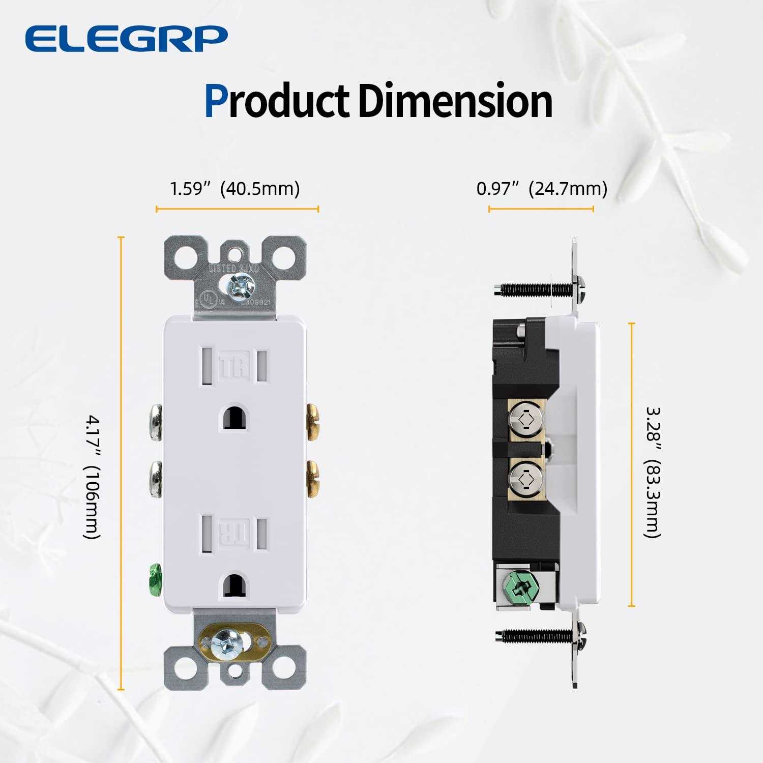 ELEGRP Decorator Wall Receptacle Outlet Tamper Resistant 15 Amp ...