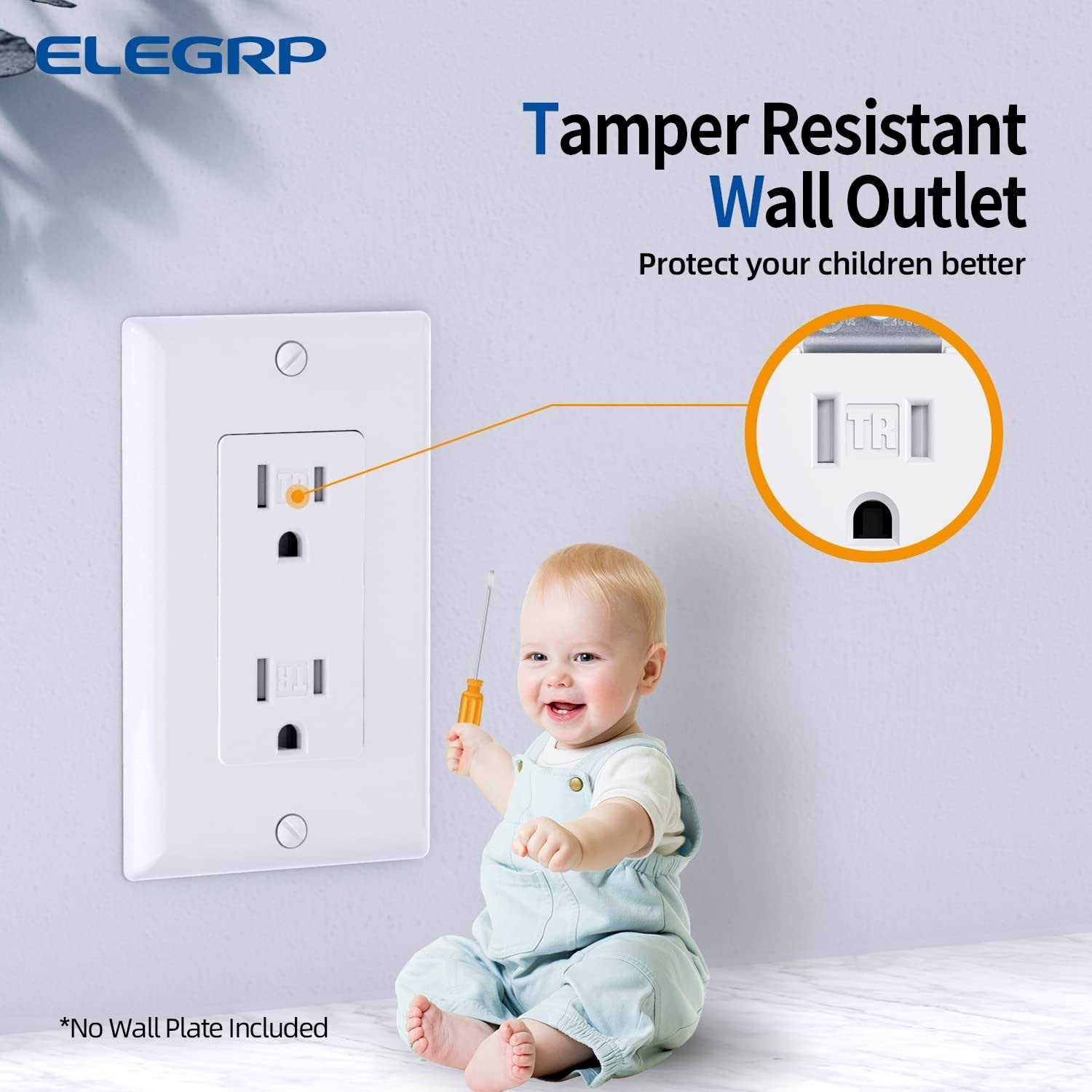 ELEGRP Decorator Wall Receptacle Outlet Tamper Resistant 15 Amp ...