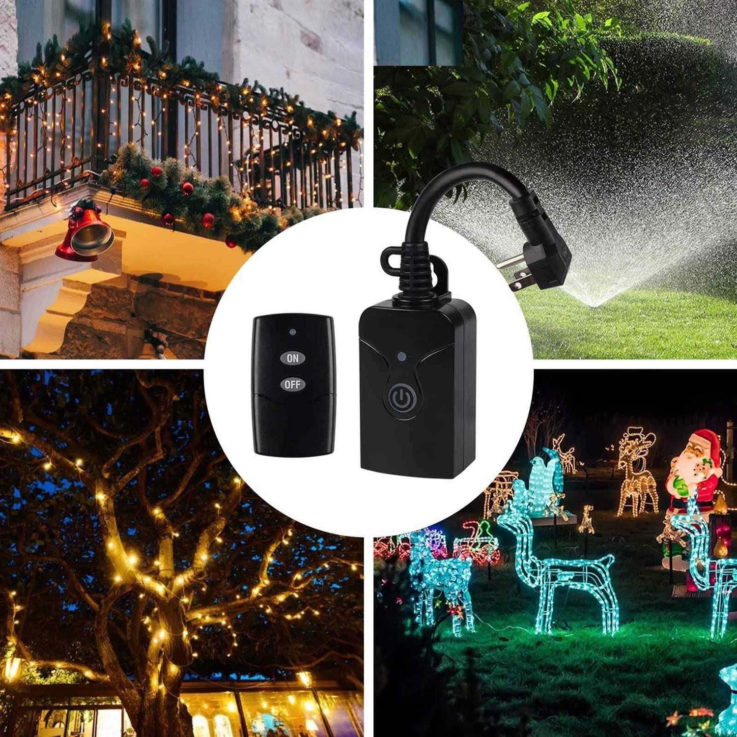Hbn Outdoor Indoor Wireless Remote Control 3-Prong Outlet Weatherproof ...