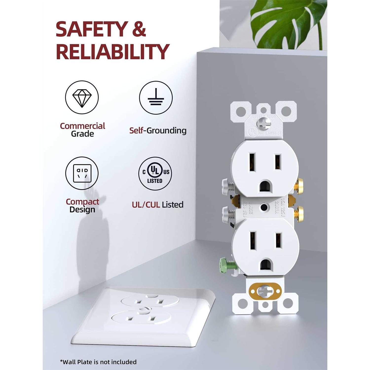 AIDA Duplex Receptacle Wall Outlet Residential 3-Wire Self-Grounding ...