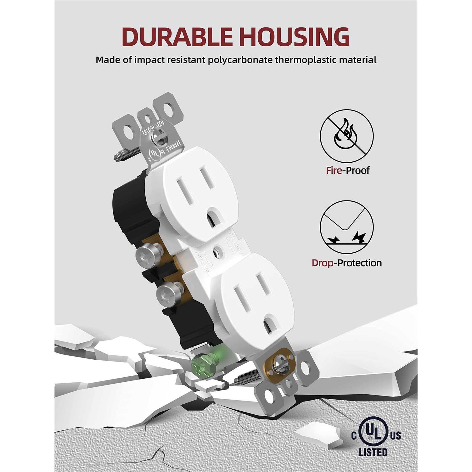 AIDA Duplex Receptacle Wall Outlet Residential 3-Wire Self-Grounding ...