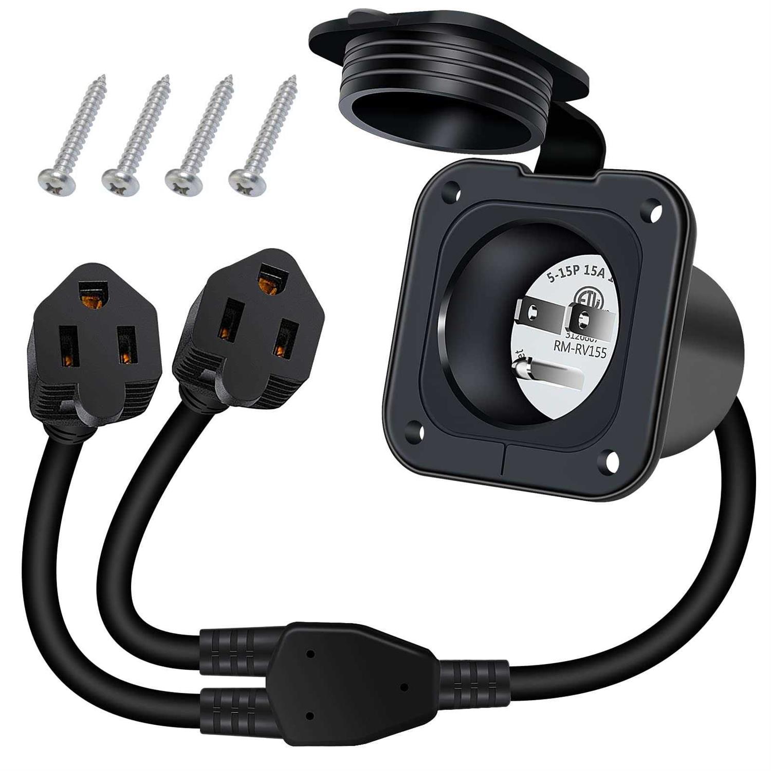 EilxMag 15 Amp RV Shore Power Inlet 125V Flanged Inlet Power Inlet Port Plug NEMA 5-15P RV ...