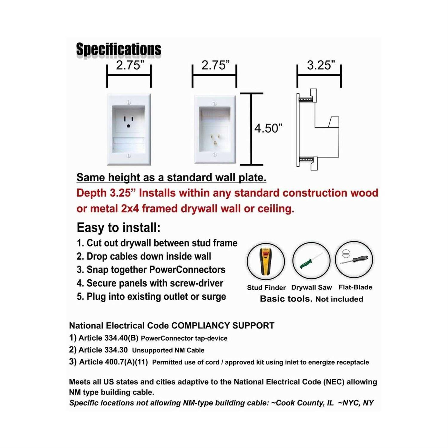 PowerBridge ONE-CK Recessed In-Wall Cable Management System with ...