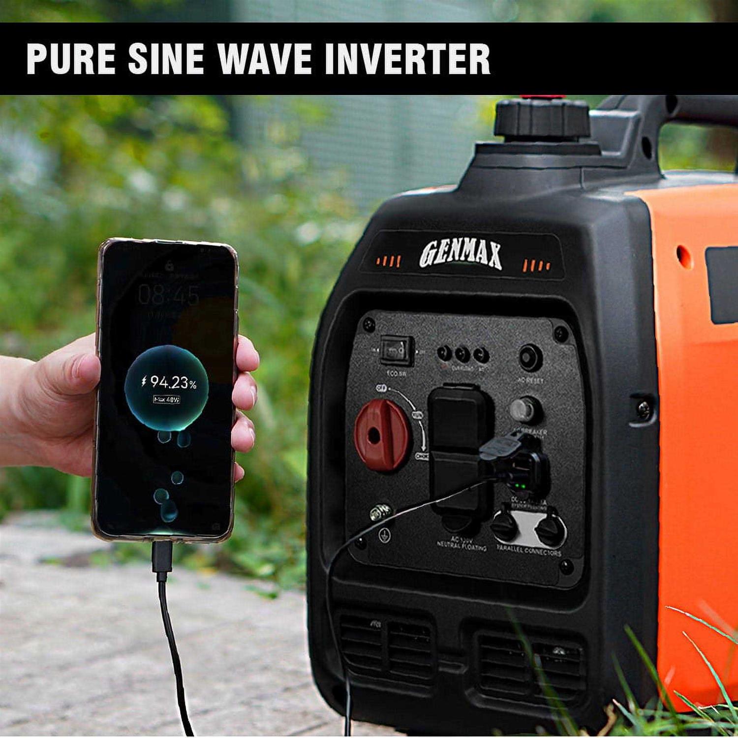 GENMAX Portable Inverter Generator,2200W ultra-quiet gas engine EPA ...