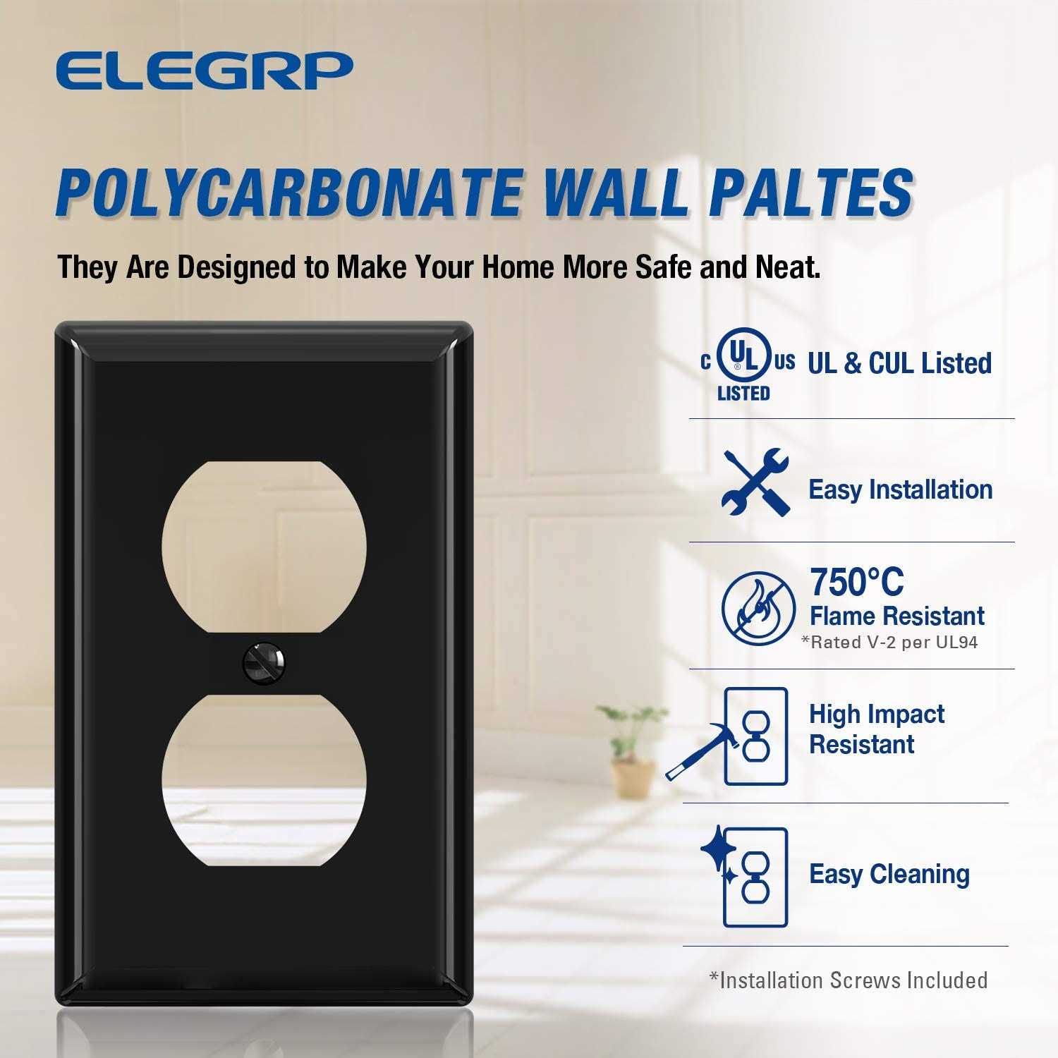 ELEGRP Duplex Receptacle Wall Plate 1-Gang Standard Size Wall Outlet ...