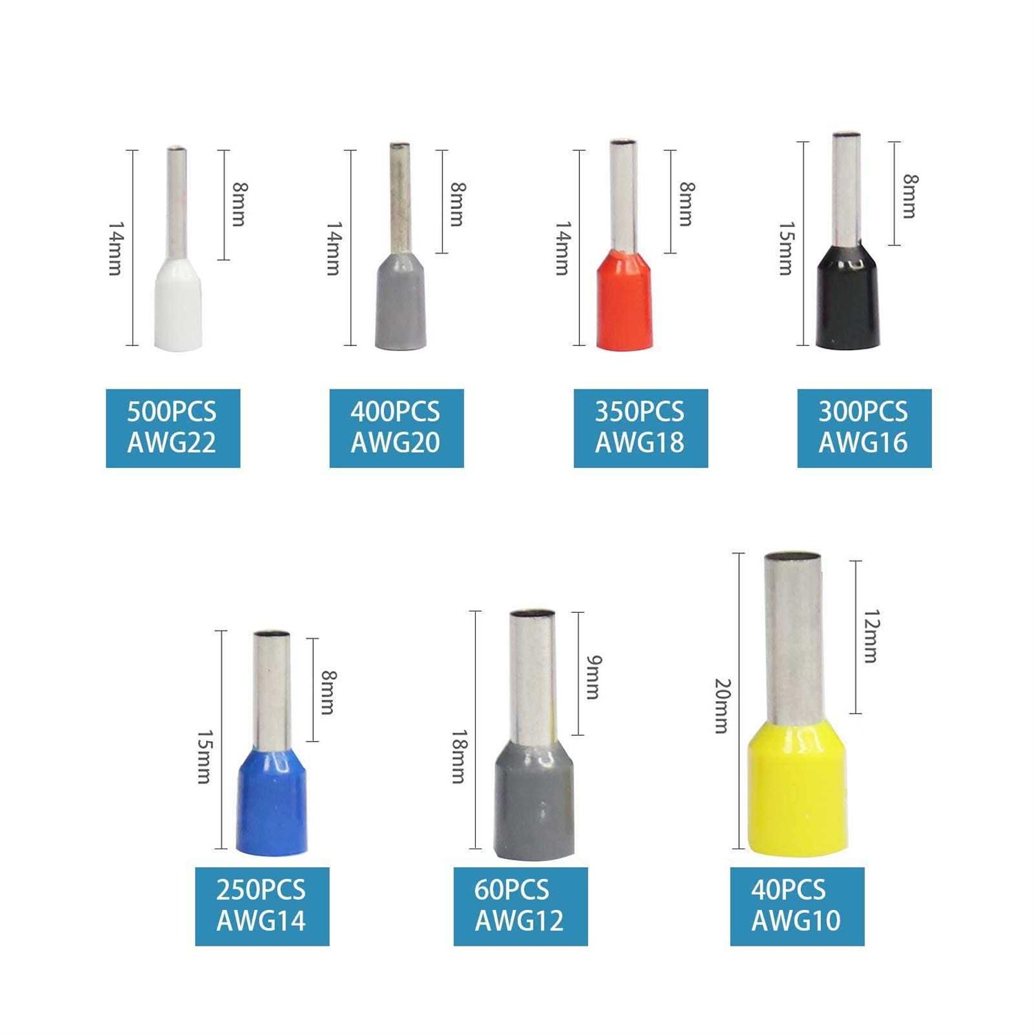 Fidioto 1900pcs Wire Ferrules Terminals Kit AWG 22-10 Terminal ...