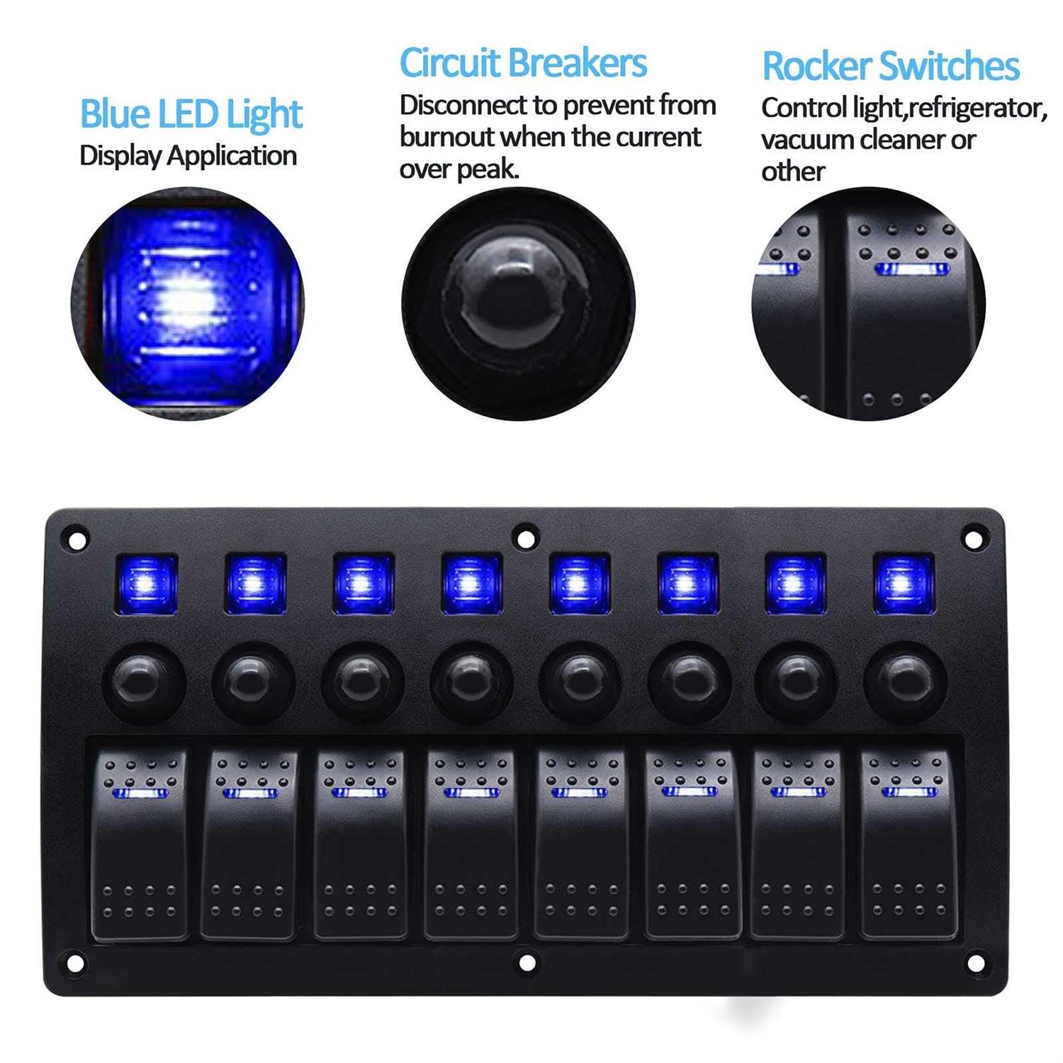 Geloo 8 Gang Marine Switch Panel Boat Rocker Switch Panel Waterproof ...