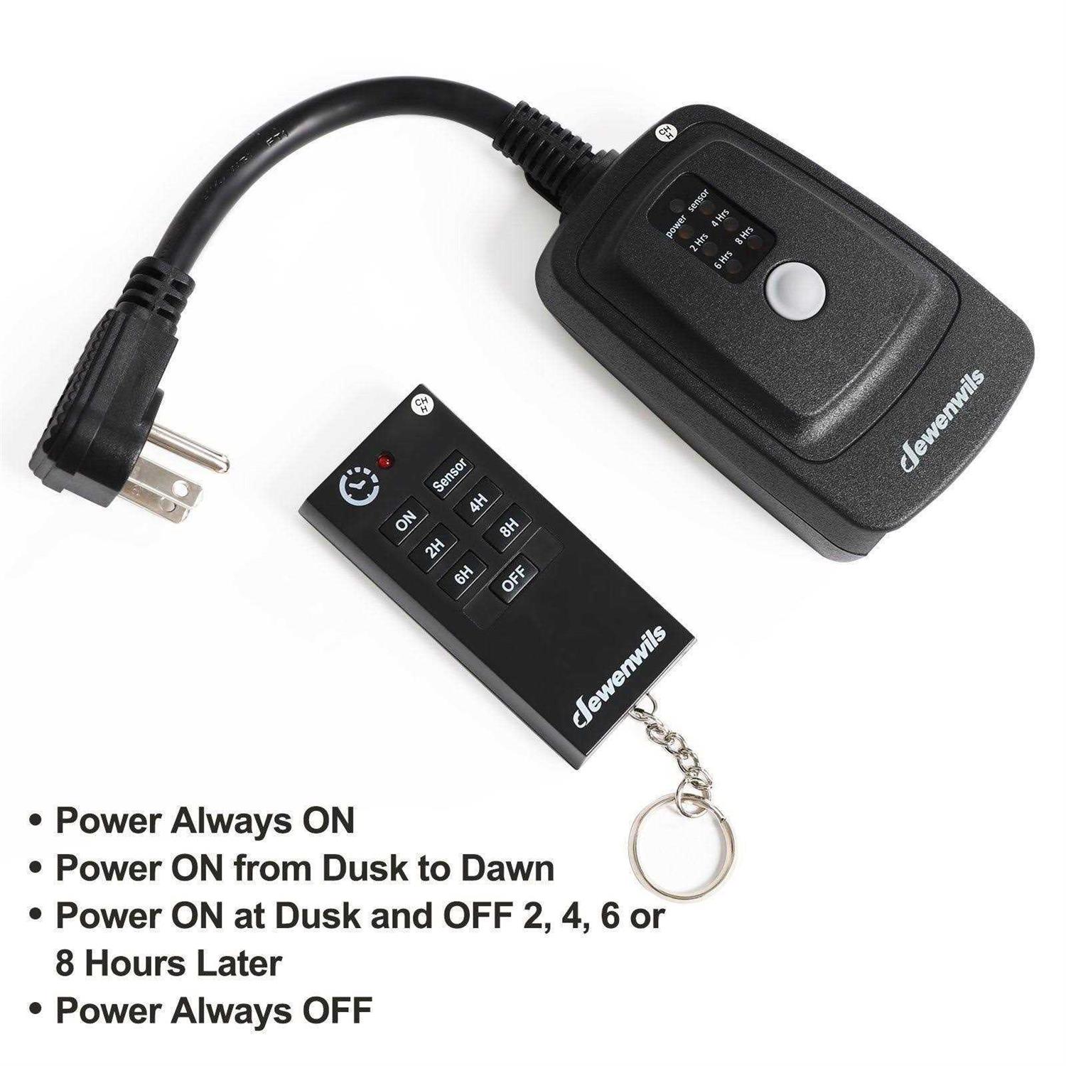 DEWENWILS Light Sensor Timer Waterproof Plug in Timer Switch 100 ft ...