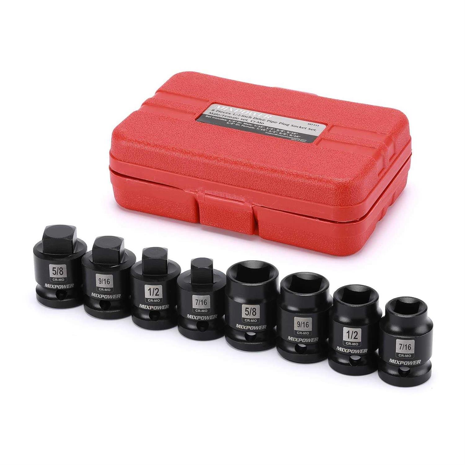 MIXPOWER 8 Pieces 1/2-inch Drive Pipe Plug Socket Set - Hardware&Tools ...