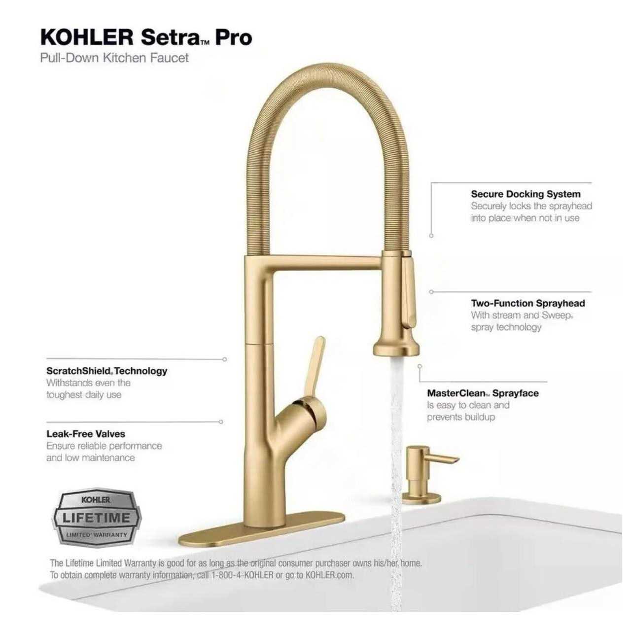 Kohler Setra Single-Handle Semi-Professional Kitchen Sink Faucet with ...