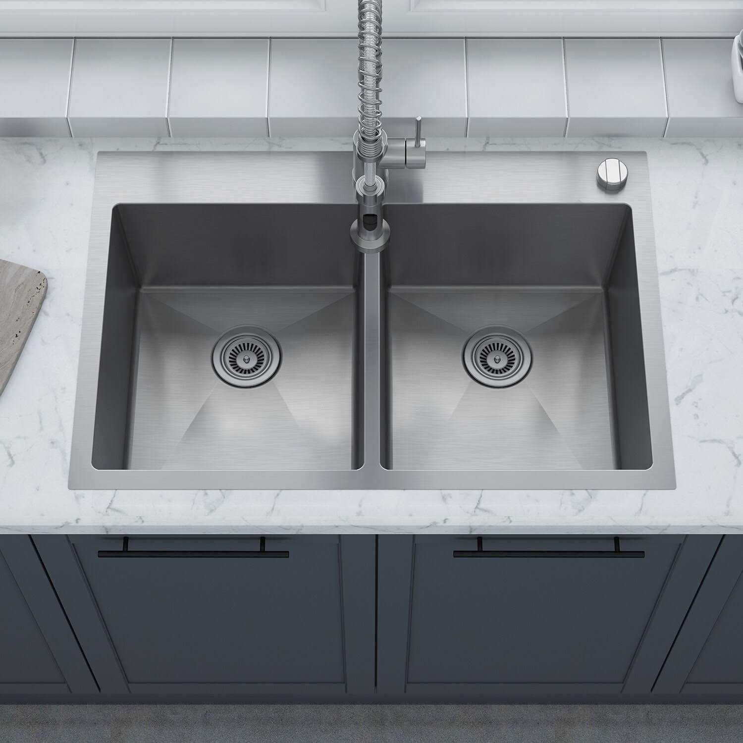 Sinber 33 in. Drop-in Double Bowl 18-Gauge 304 Stainless Steel ...