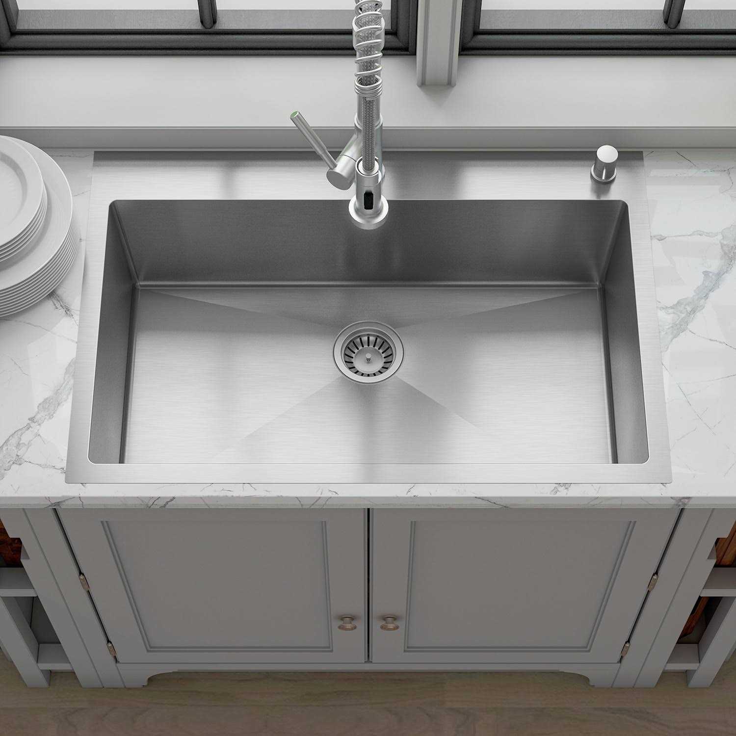 Sinber 33 in. Drop-in Single Bowl 18-Gauge 304 Stainless Steel ...