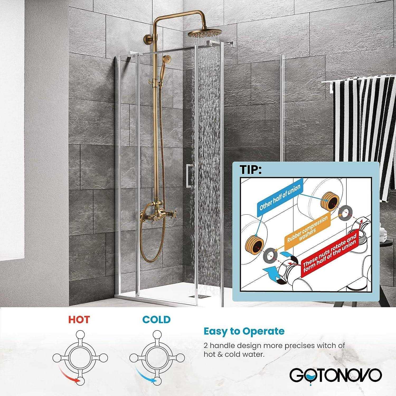 gotonovo Antique Brass Bathroom Shower Faucet Set Brushed Gold Shower Fixture 8 Inch Rainfall ...