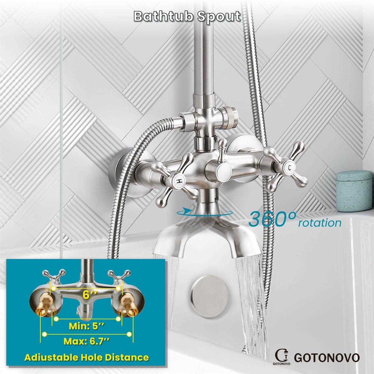 Shower Faucet Set Exposed 8 Rain Shower 2 Double Knobs Handle Brushed ...
