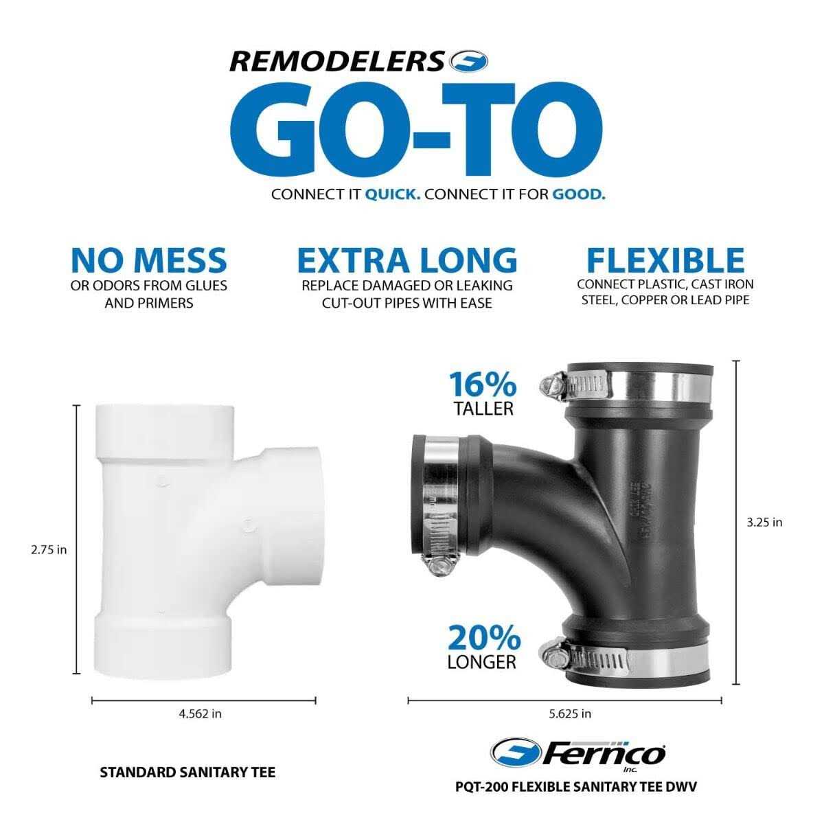 Fernco Flexible PVC Tee Reducer Bushing for DWV Cast Iron, Steel and ...