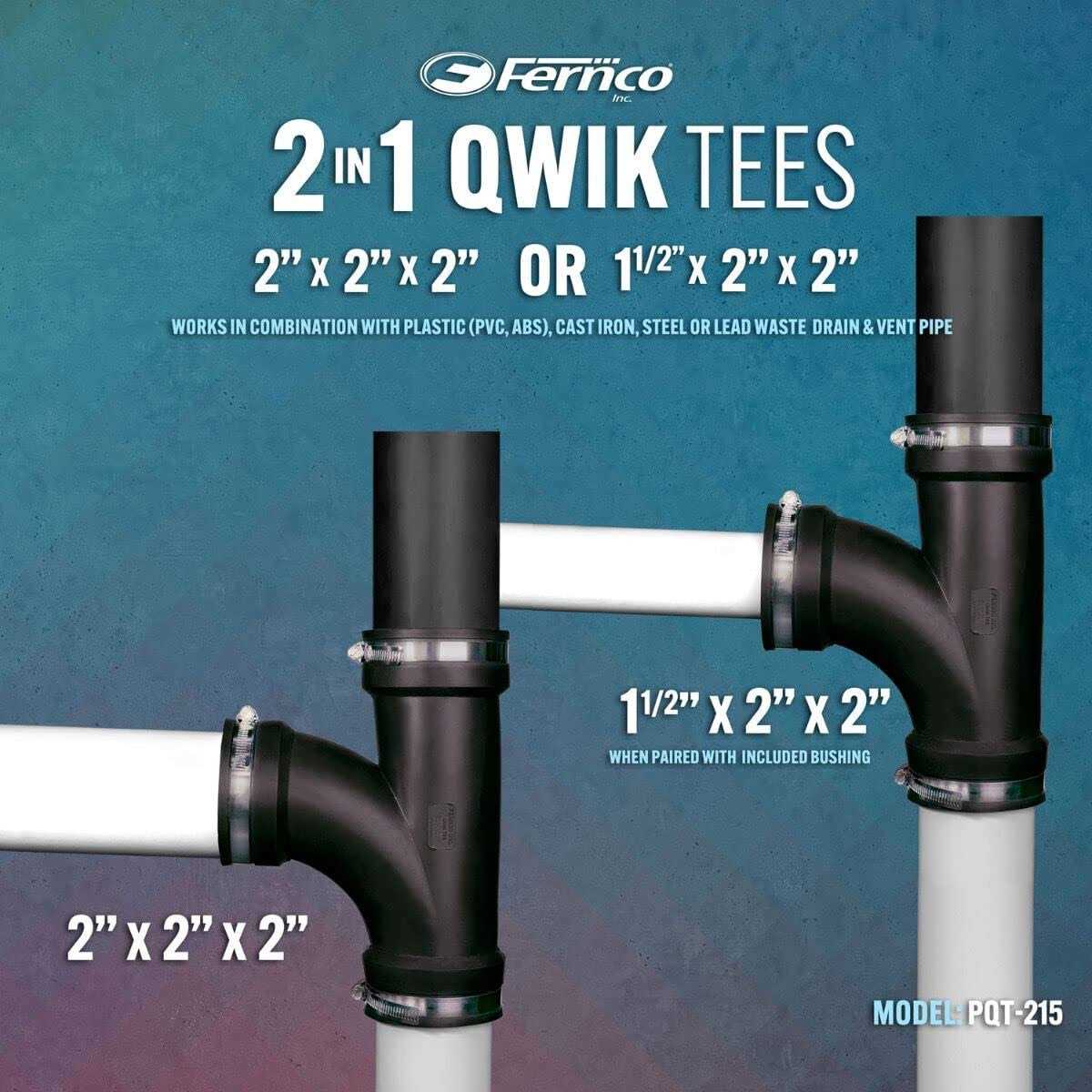 Fernco Flexible PVC Tee Reducer Bushing for DWV Cast Iron, Steel and ...